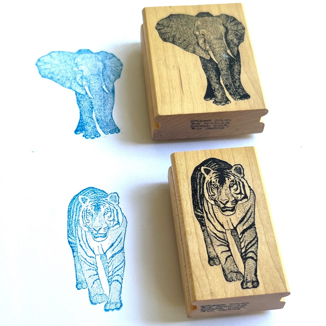 Vintage Wood Mounted Rubber Stamp Elephant or Tiger - Etsy