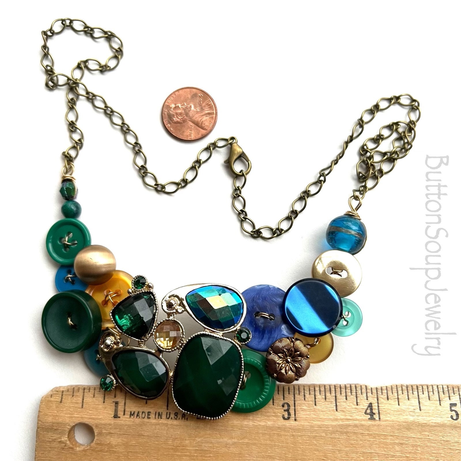 Blue Green Jewel Cool Colors Statement Jewelry Necklace With - Etsy