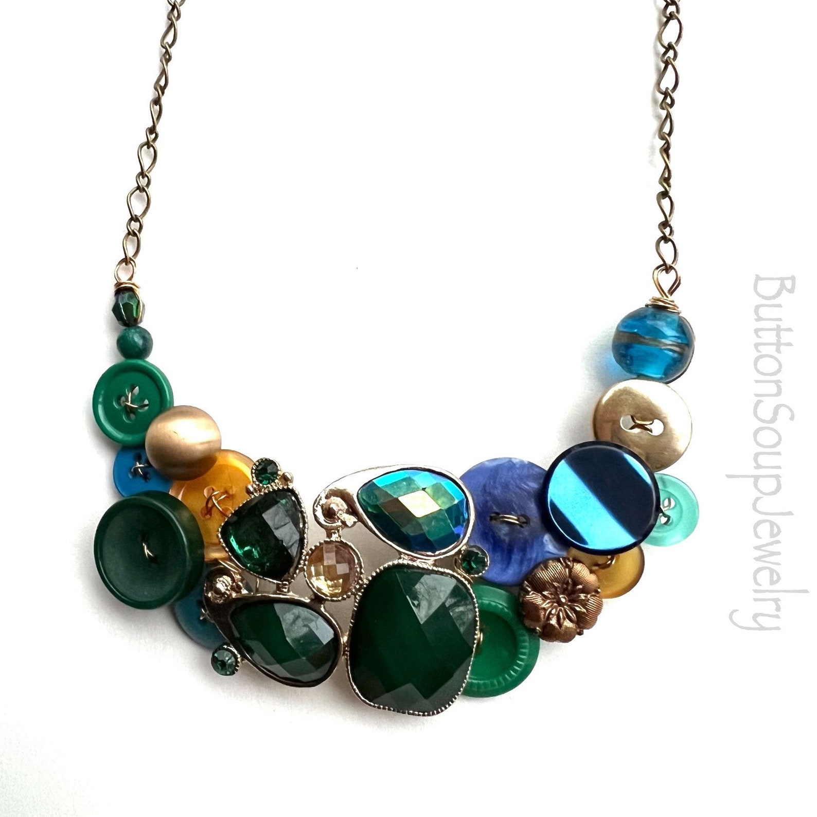 Blue Green Jewel Cool Colors Statement Jewelry Necklace With - Etsy