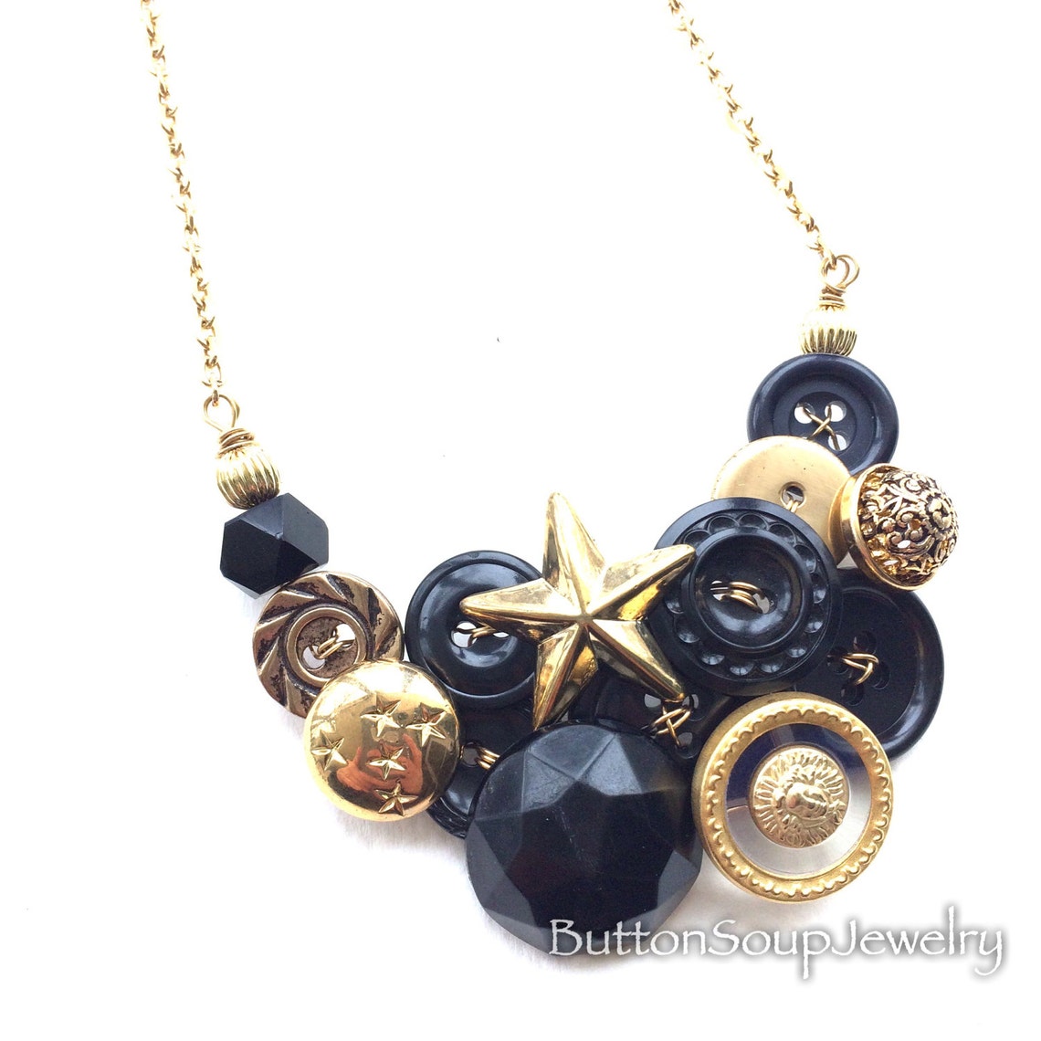 Pop Star Black and Gold Button Necklace - Etsy
