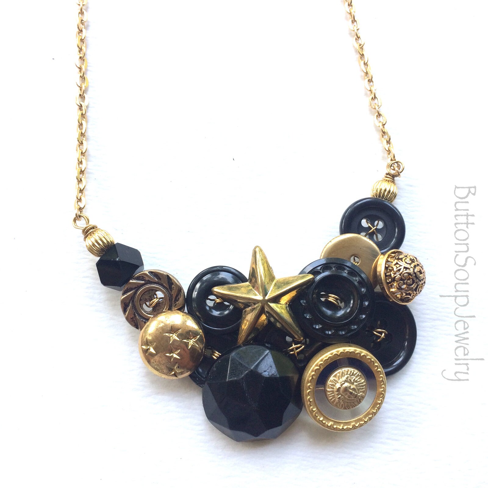 Pop Star Black and Gold Button Necklace - Etsy