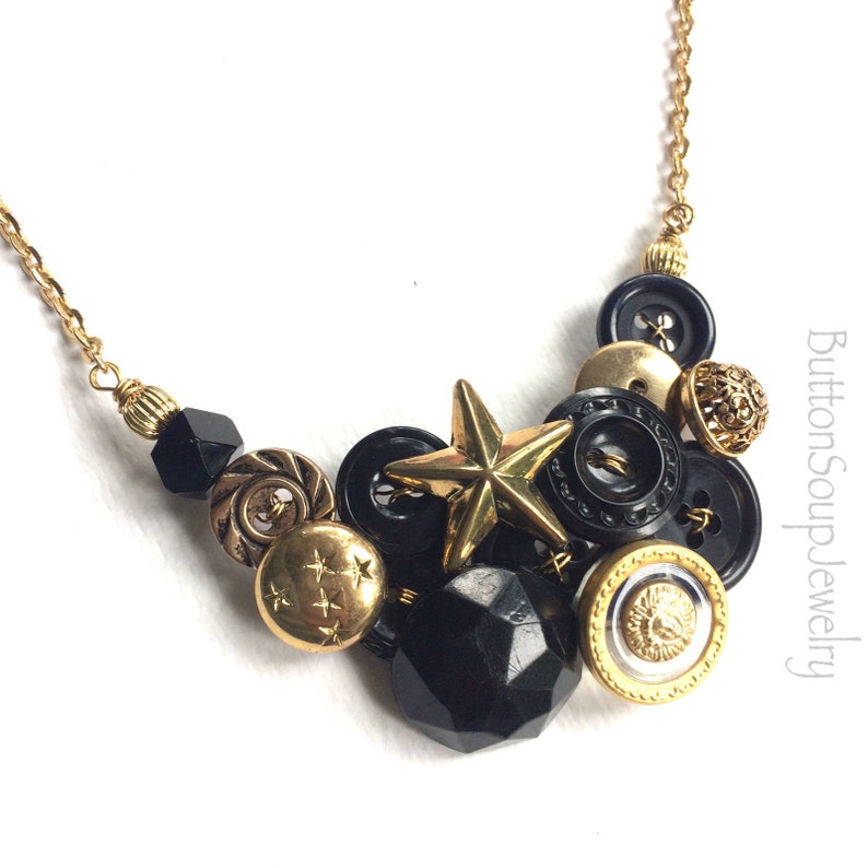Pop Star Black and Gold Button Necklace - Etsy
