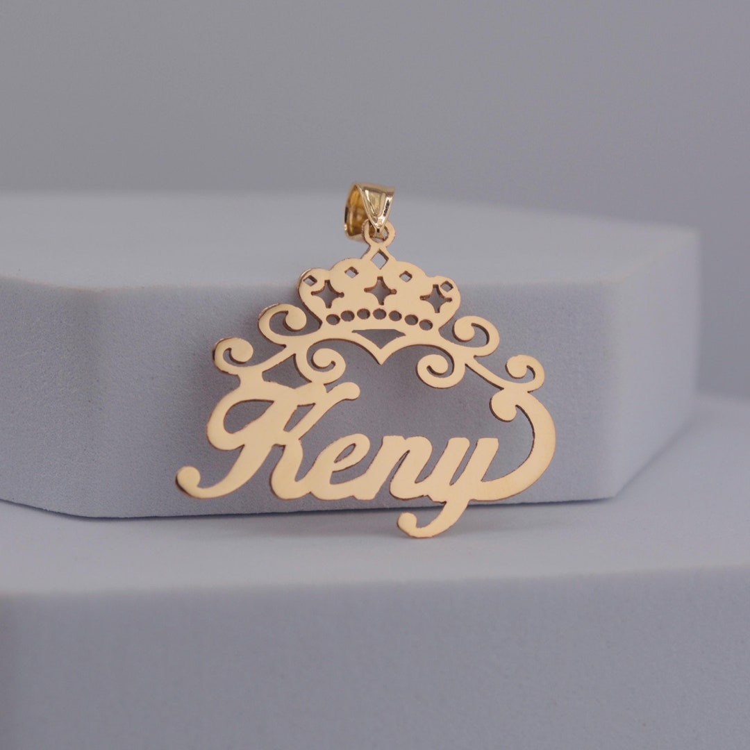 Gold Royal Crown Nameplate Pendant - 10K or 14K Solid Real Gold ...