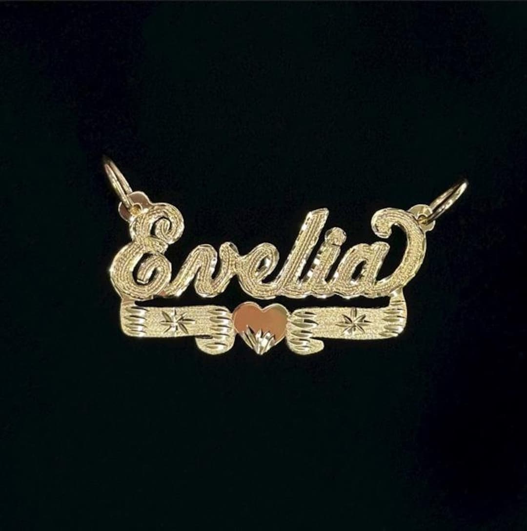 Underlined Heart Nameplate - 10K/14K Solid Real Gold Custom Name ...