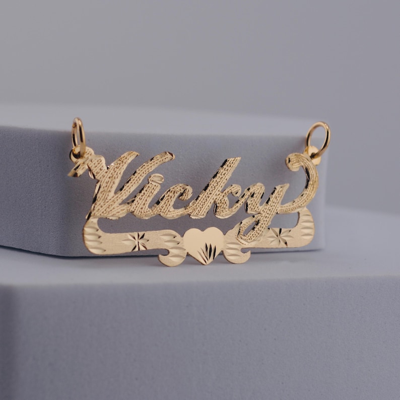 Underlined Heart Nameplate - 10K/14K Solid Real Gold Custom Name ...