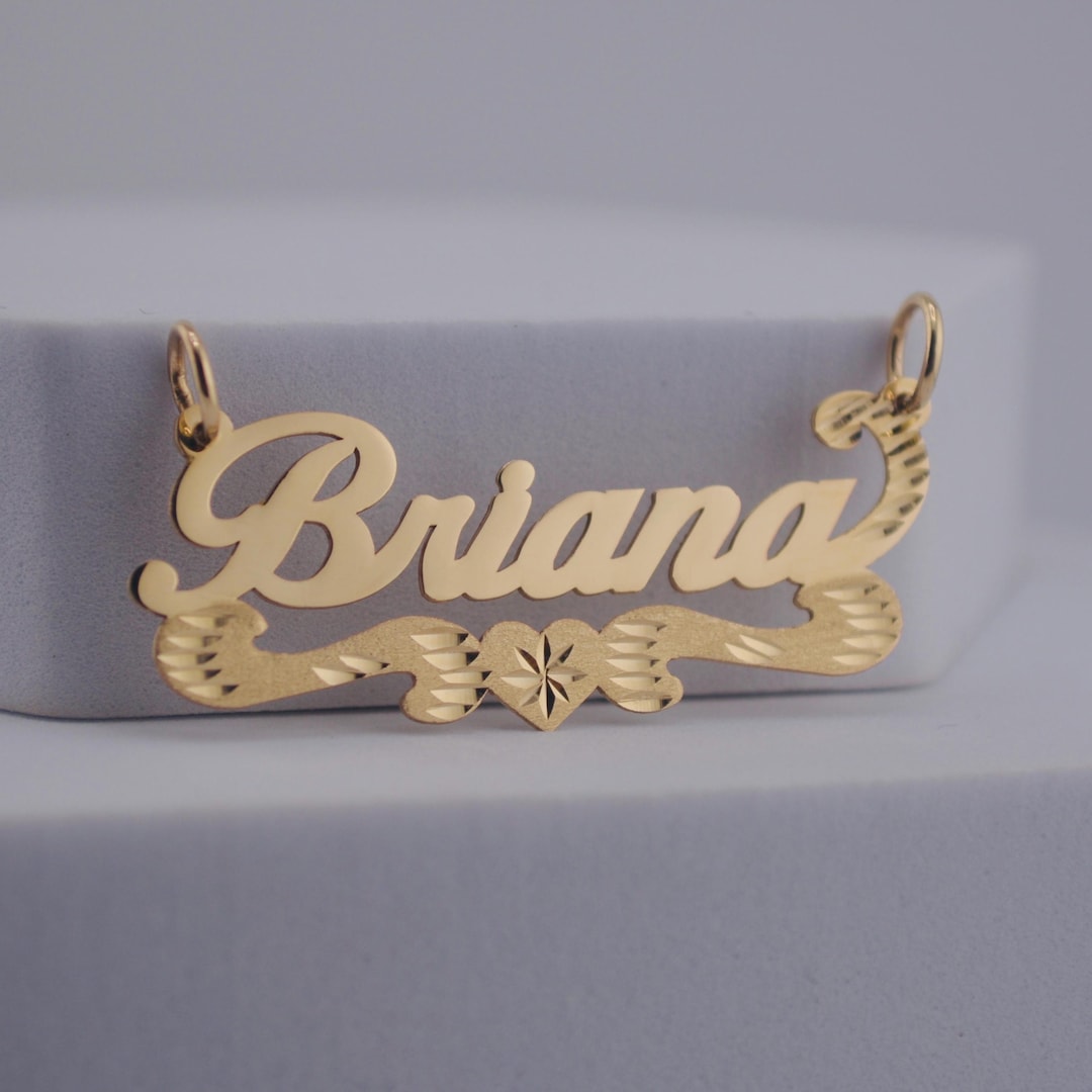 Scroll Heart Nameplate - 10K/14K Solid Real Gold Custom Name Pendant ...