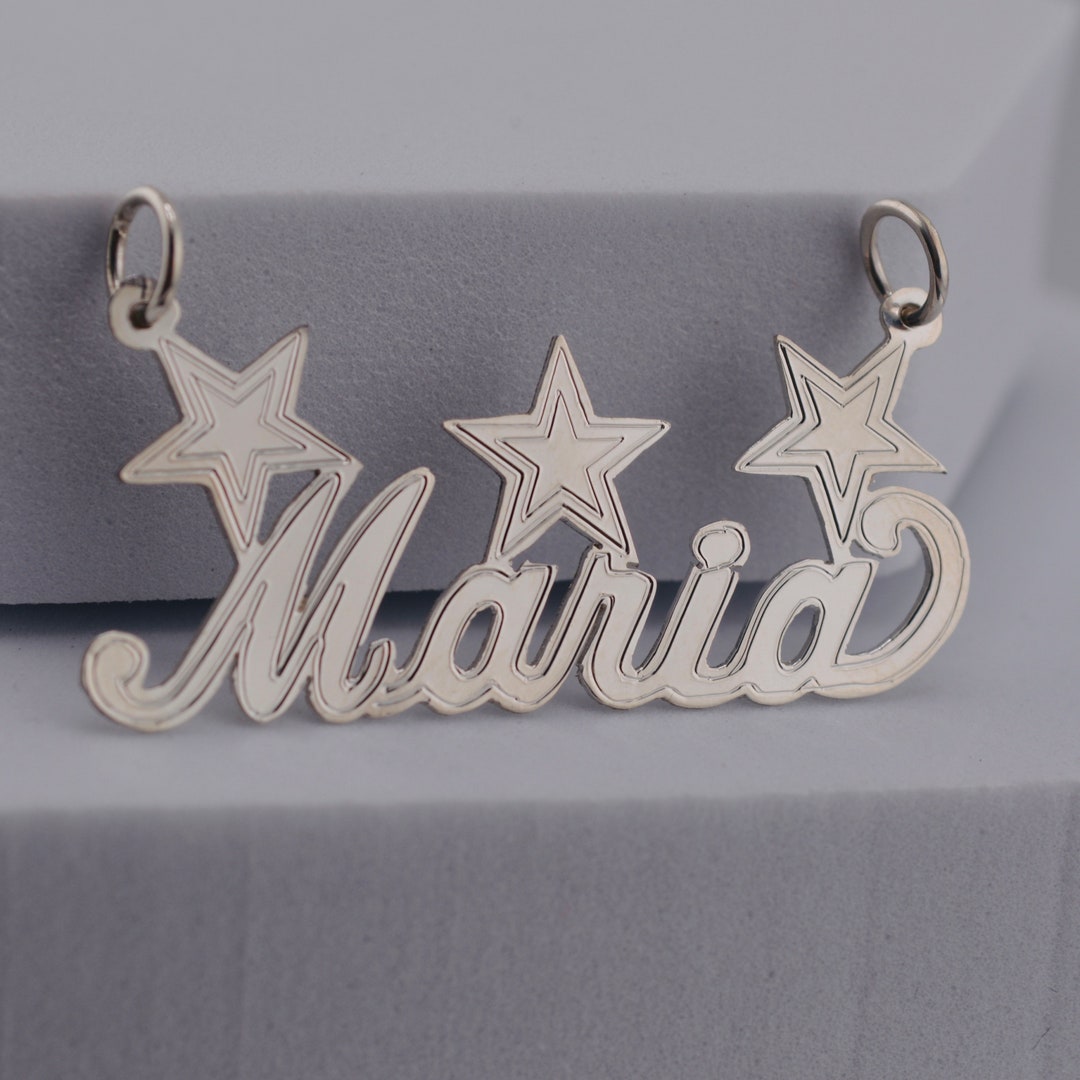 Gold Lined Triple Star Nameplate Pendant - 10K or 14K Solid Real Gold ...