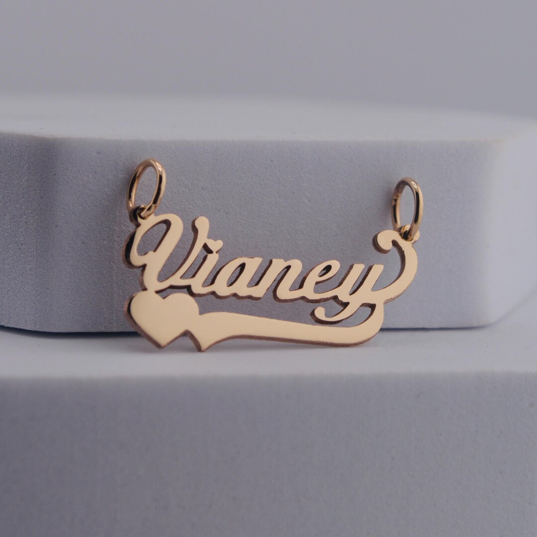 Mini Gold Heartscript Nameplate Pendant - 10K or 14K Solid Real Gold ...