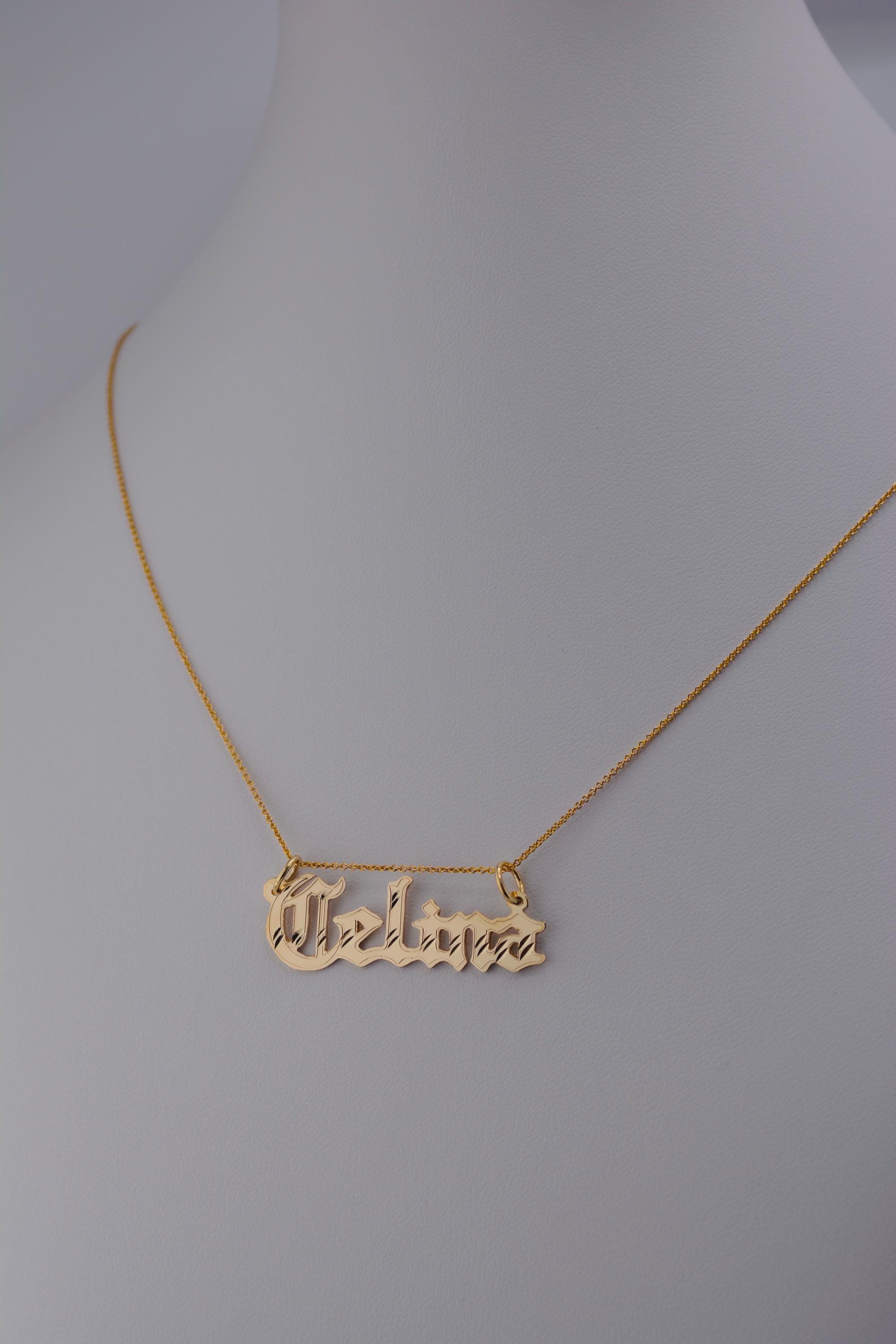 Gold Classic Gothic Diamond Cut Nameplate Pendant - 10K or 14K Solid ...