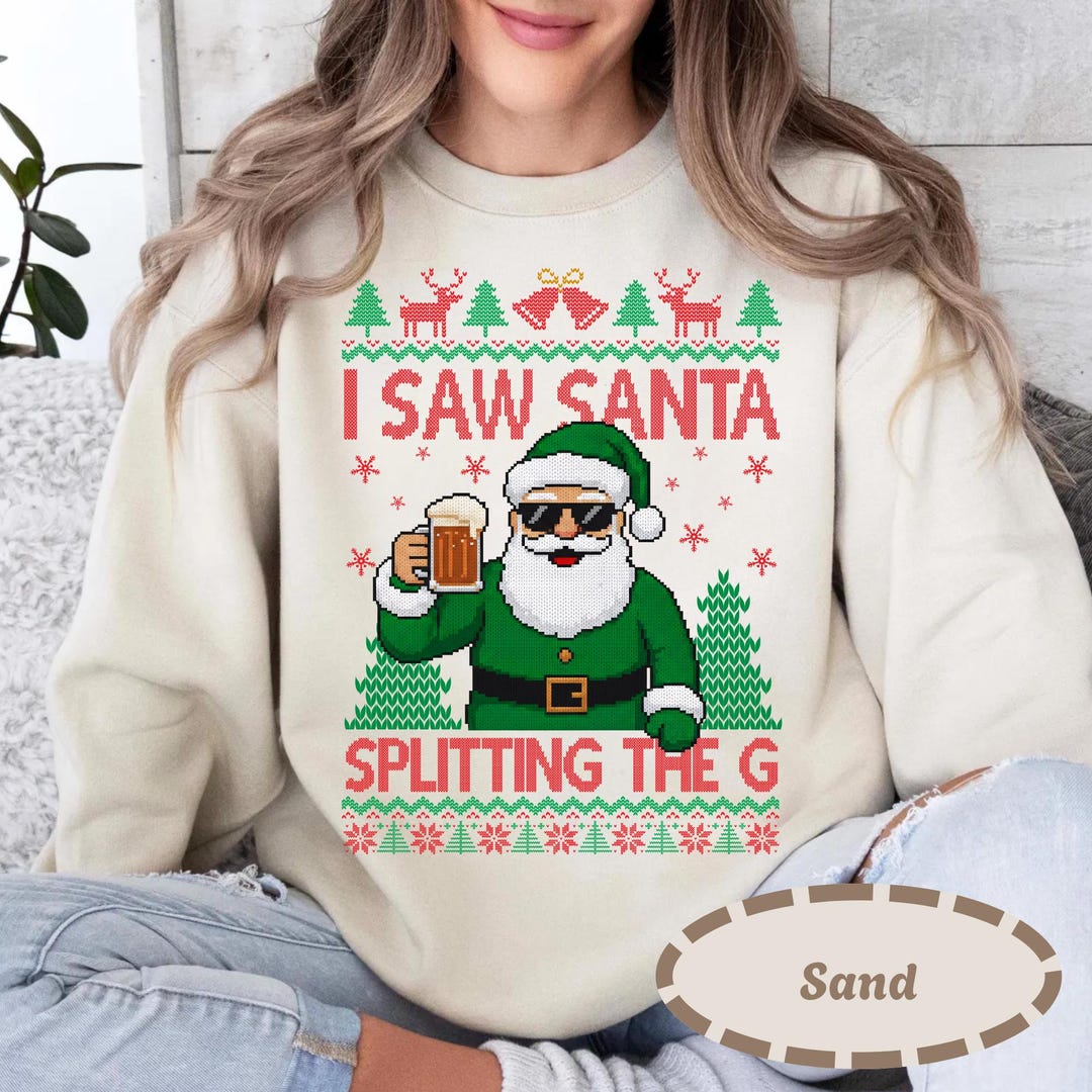 Funny Santa Drinking Beer Splitting G Christmas Jumper, Xmas Funny ...