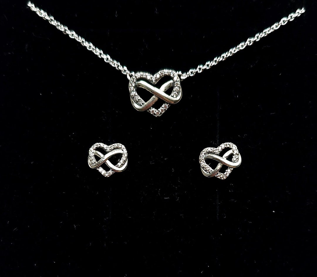 Sparkling Infinity Heart Halo Pendant Necklace and Earrings Set, Charm ...