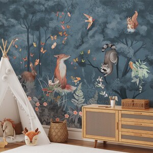 Blue Magical Forest Kids Wallpaper, Removable Kids Nursery Room ...