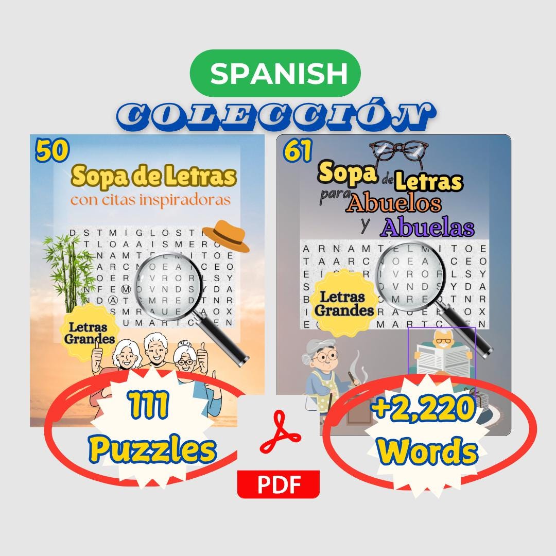 Spanish Word Search Puzzle Bundle for Grandparents (digital Download ...