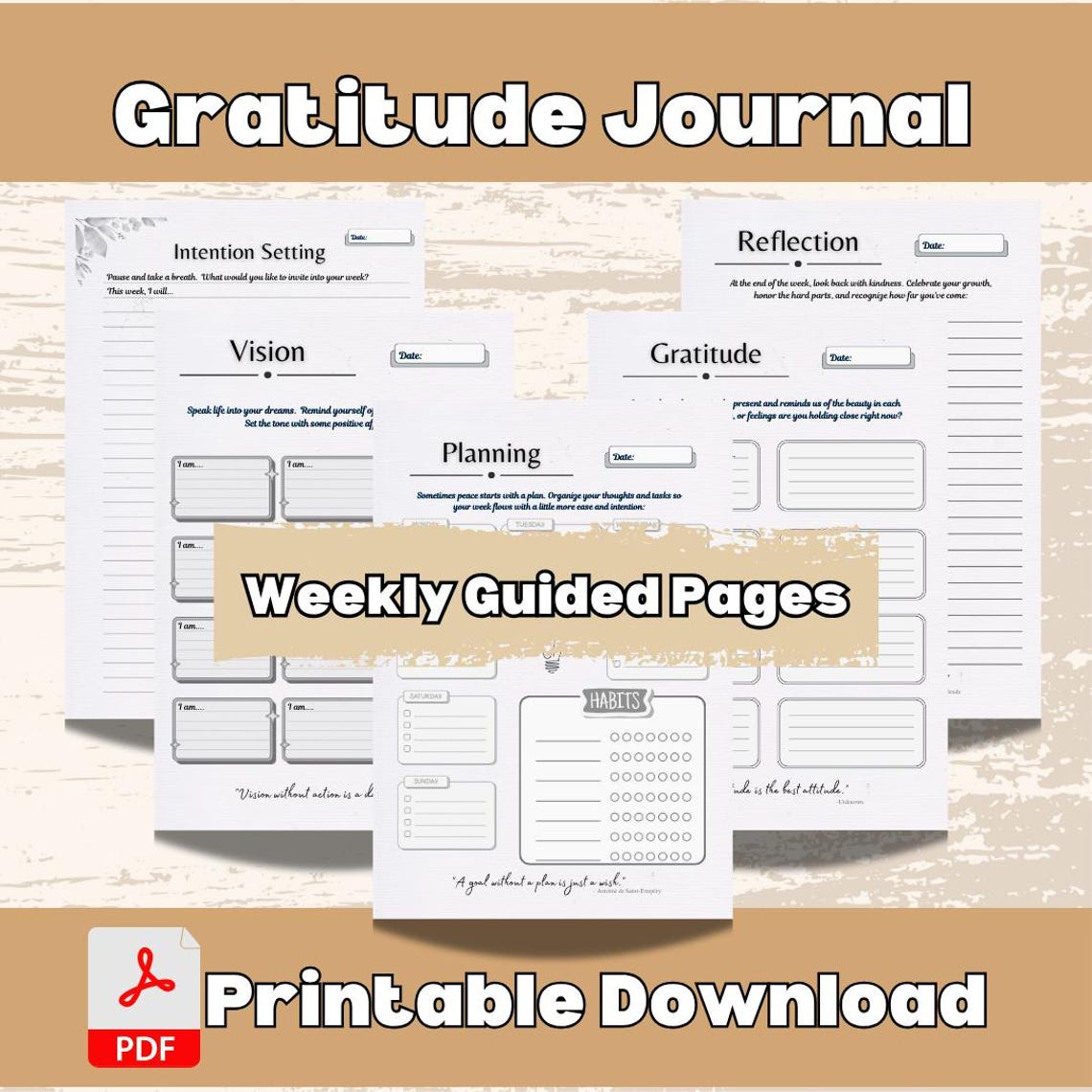 Gratitude Journal & Weekly Planner Template, Digital Download - Etsy