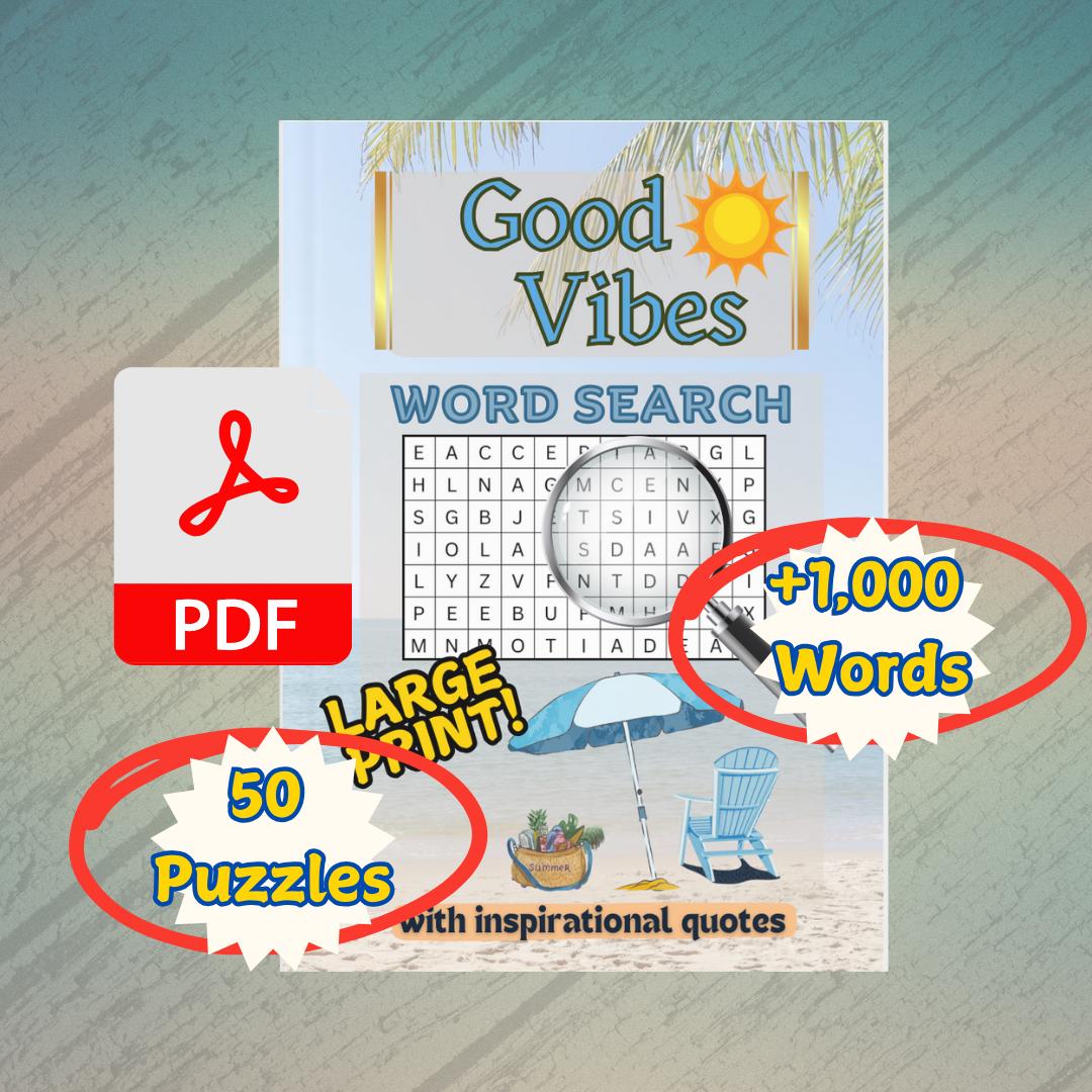50 Good Vibes Themed Printable Word Search Puzzles, 1,000 Words - Etsy