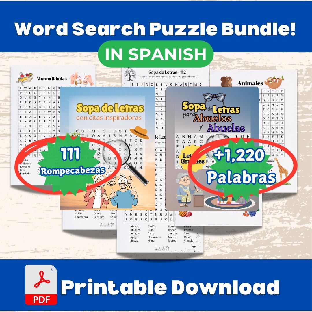 111 Word Search Puzzle Bundle in Spanish +2,220 Words, Busca Palabras ...