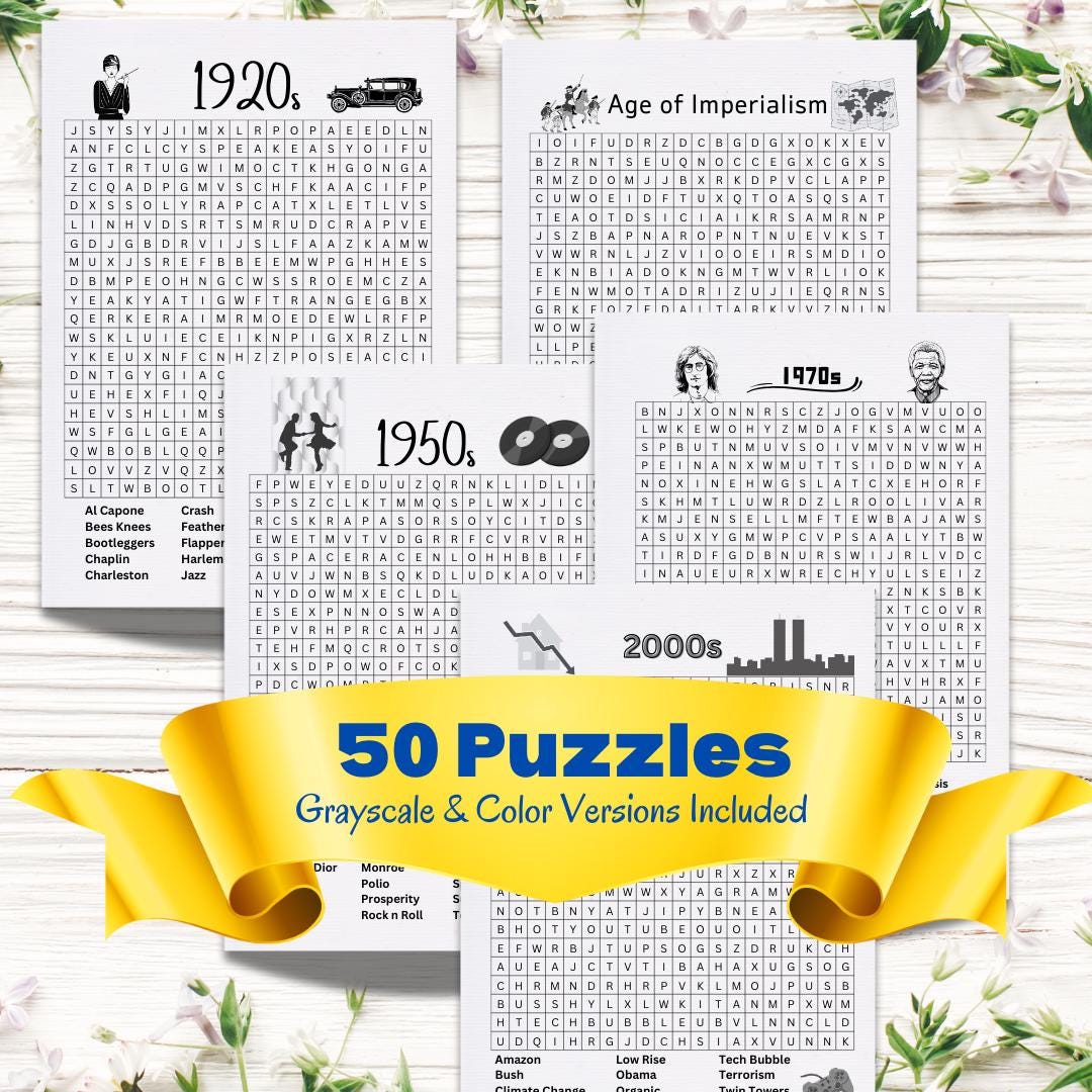 50 History Theme Printable Word Search Puzzles - Etsy