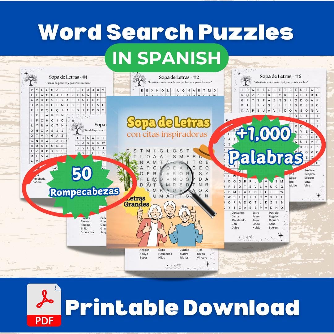 50 Printable Word Search Puzzles in Spanish: 50 Buscapalabras - Etsy