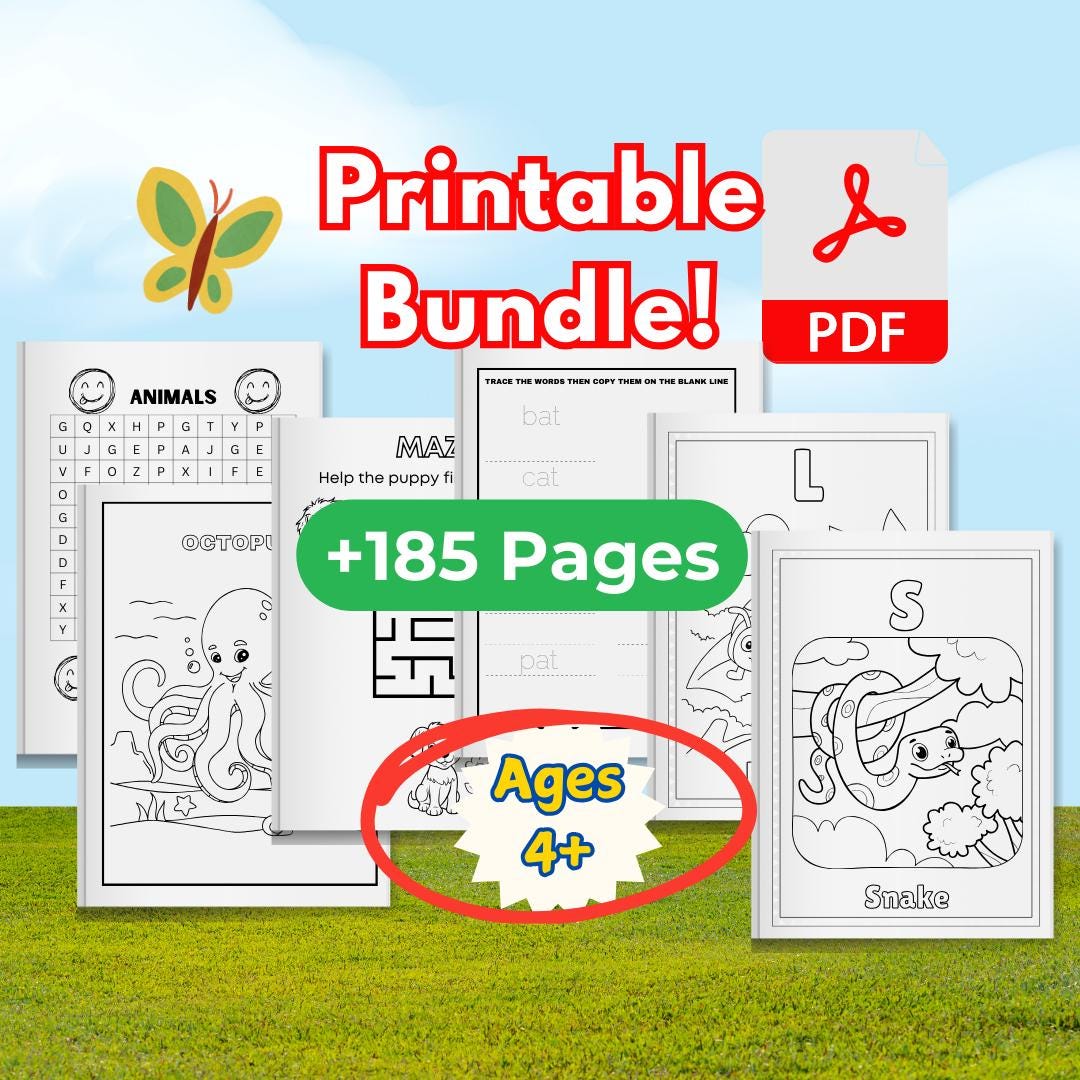 185+ Printable Pages | Kids Coloring + Activity Bundle | Easy Word ...