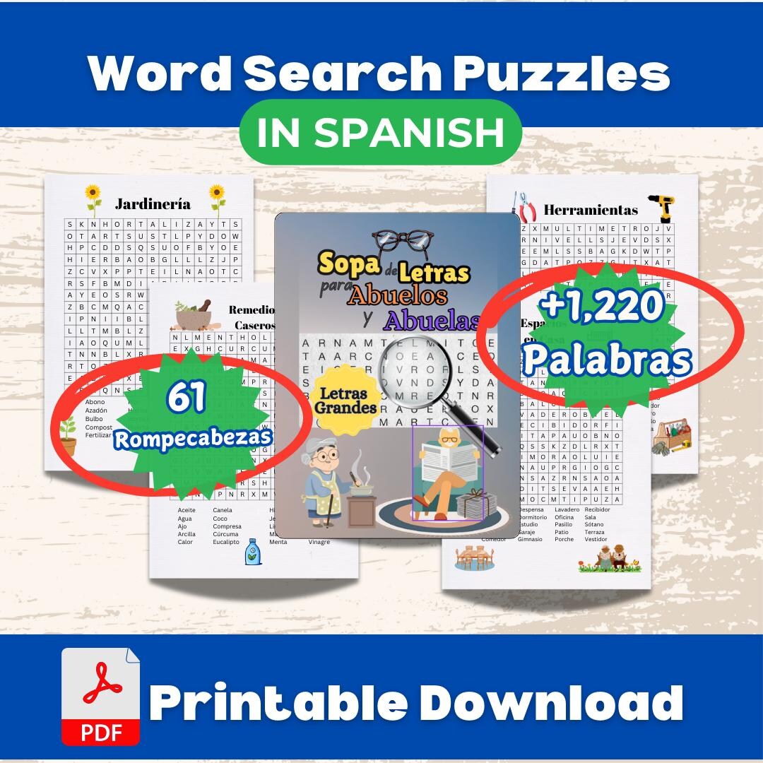 61 Printable Word Search Puzzles in Spanish: 61 Buscapalabras Para ...