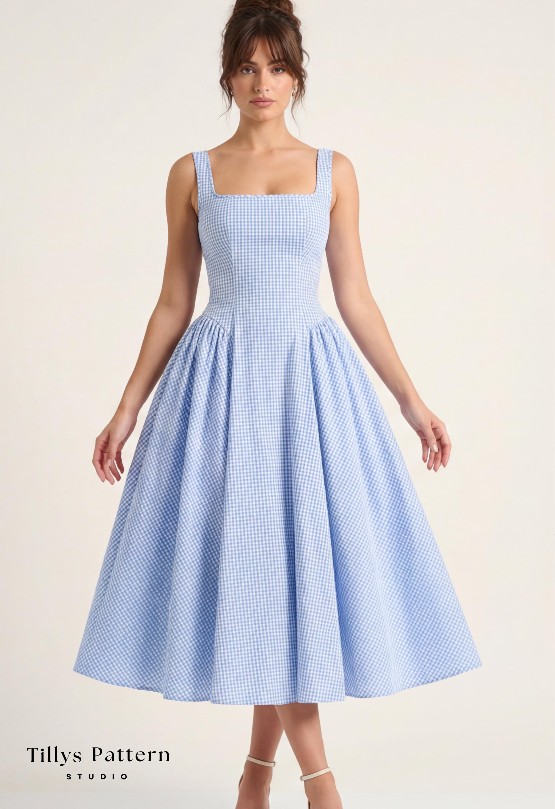 Midi Dress Sewing Pattern| Square Neck Dress Pattern|side Gathered ...