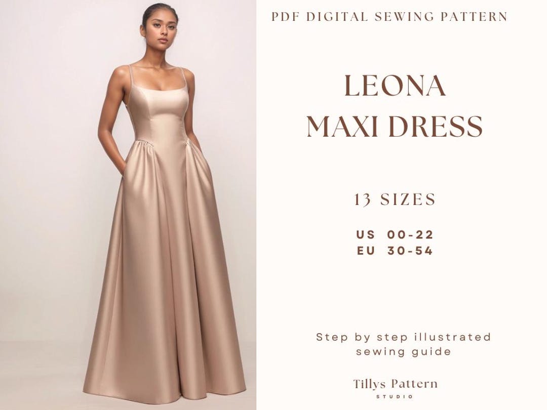 Evening Dress Sewing Pattern| Open Back Dress Pattern| Maxi Dress ...