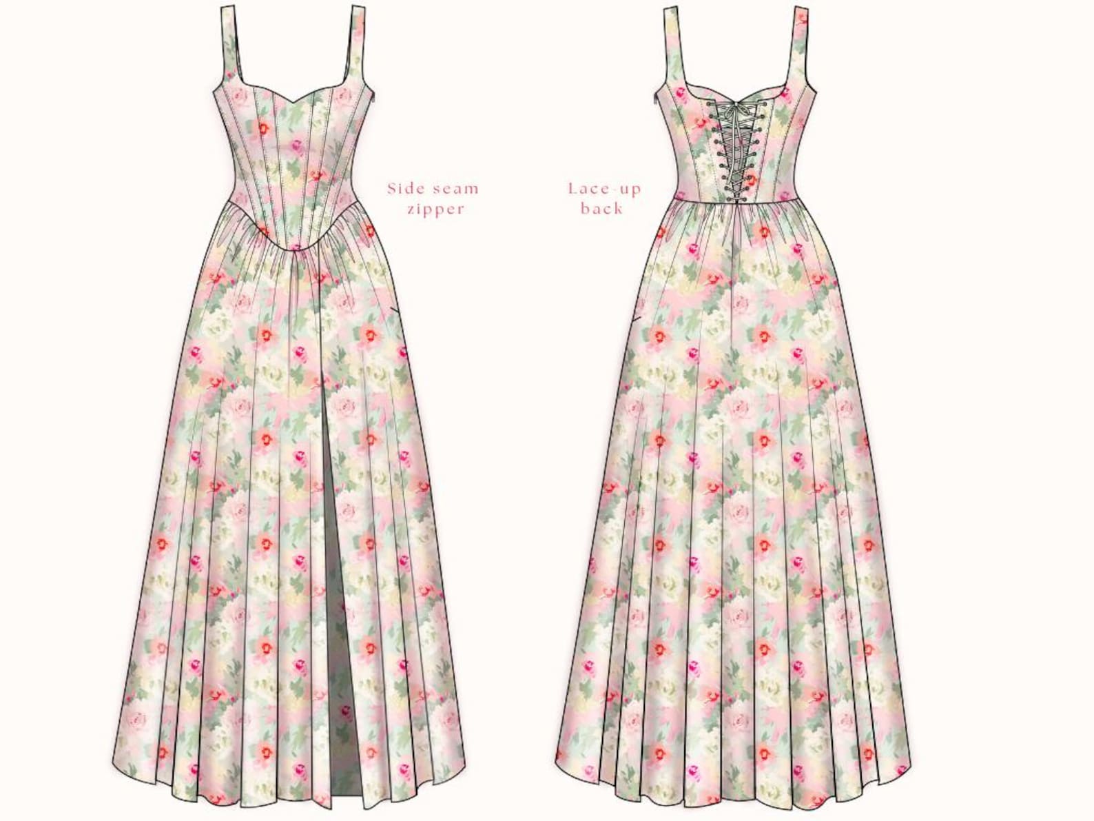 Evening Dress Sewing Pattern With Lace-up Back Corset| Slit Dress ...