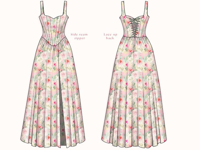 Evening Dress Sewing Pattern With Lace-up Back Corset| Slit Dress ...