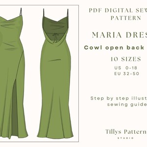 Cowl Neck Dress Sewing Pattern Backless Slip Dress Pattern Prom Dress ...