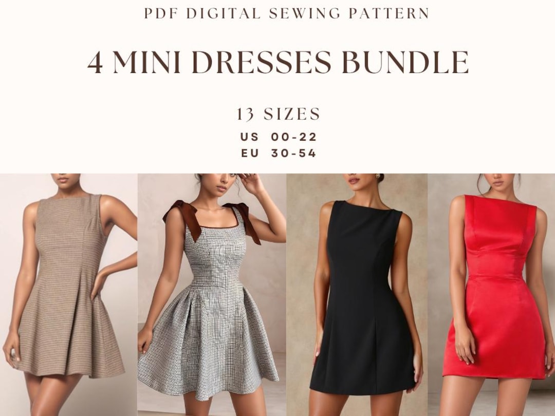 Mini Dress Sewing Pattern Bundle| Boat Neck Mini Dress| A-line Mini ...