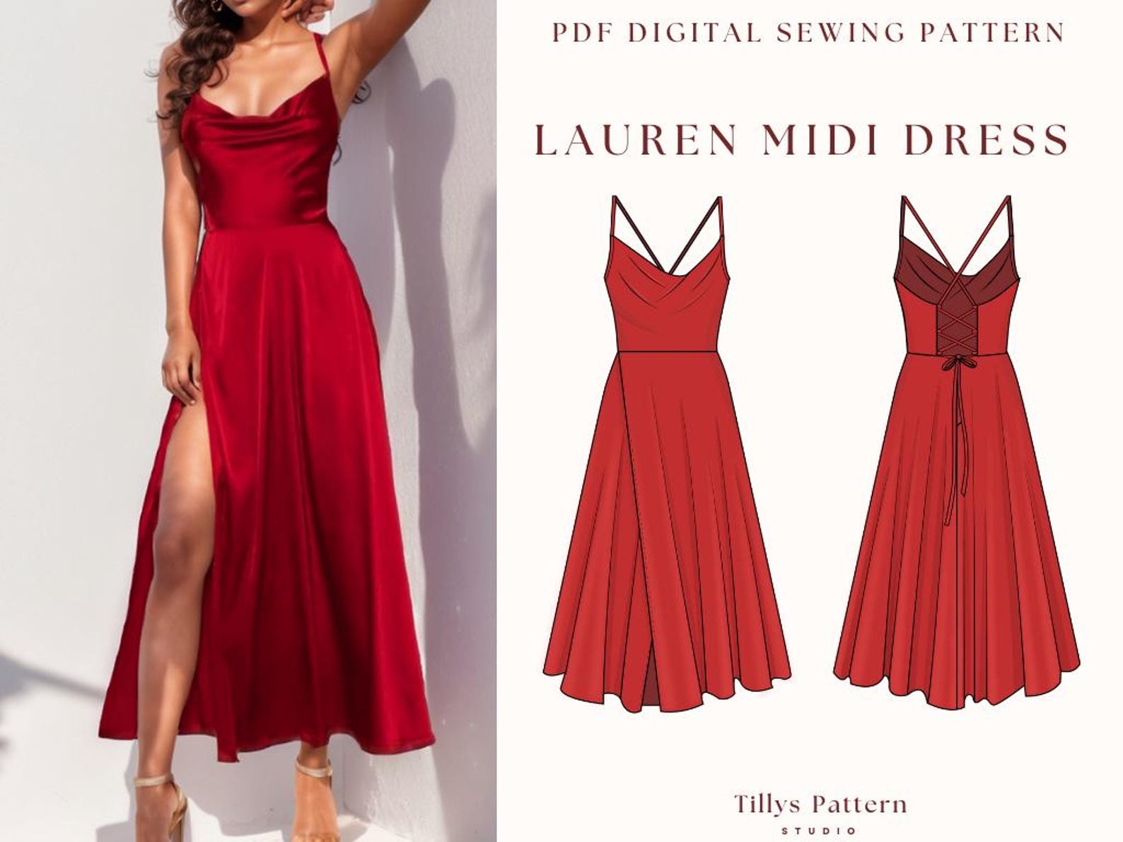 Prom Dress Sewing Pattern Backless Dress Pattern Midi Dress Pattern ...