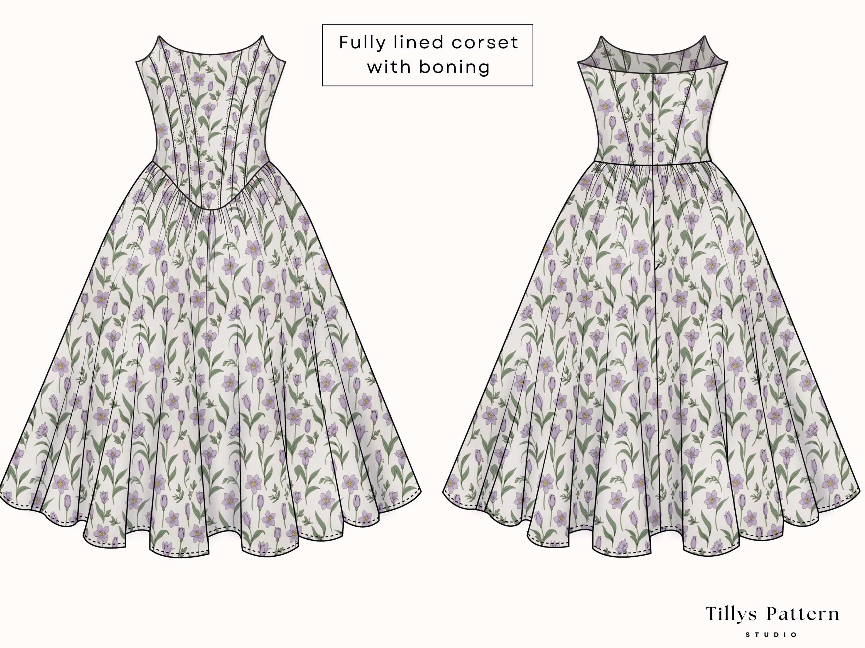 Midi Corset Dress Sewing Pattern| Tea-length Midi Dress | Overbust ...