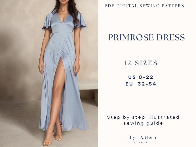 Satin Dress Pattern|prom Dress Pattern| Formal Dress Pattern| Maxi Slit ...