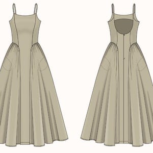 Midi Dress Sewing Pattern| Open Back Dress Pattern| Prom Dress Pattern ...
