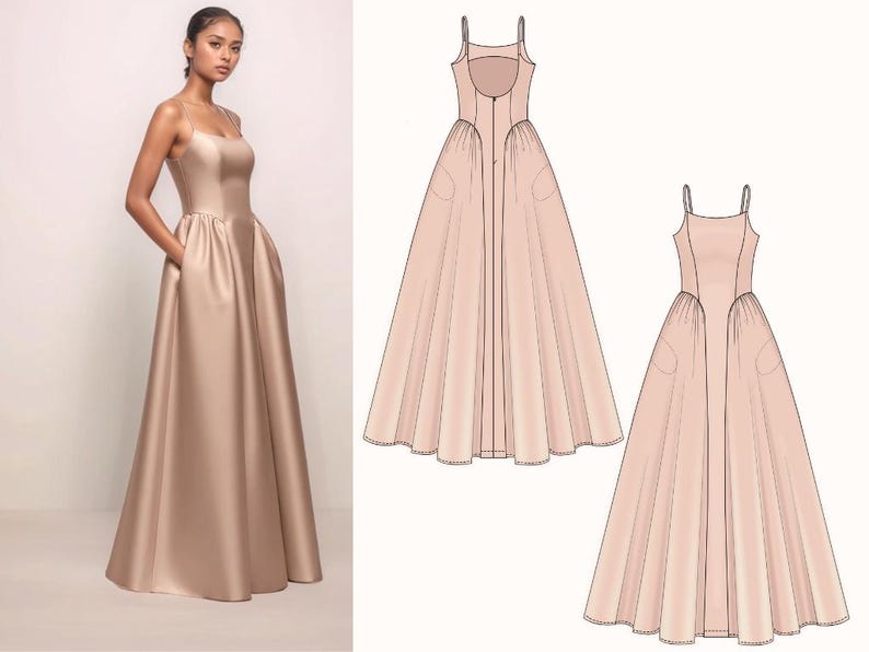 Patron de couture pour robe de soirée | Patron de robe dos nu| Patron ...