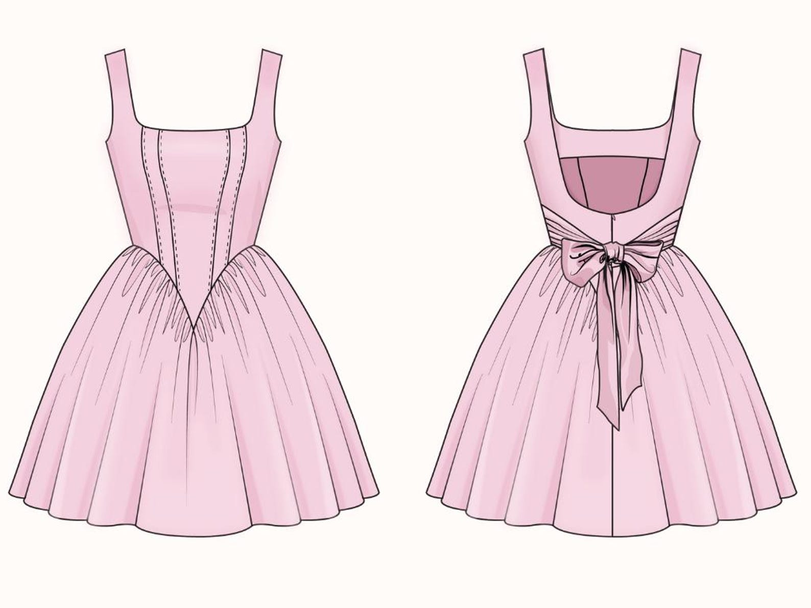 Corset Dress Sewing Pattern| Open Back Dress Pattern| V Waist Dress ...
