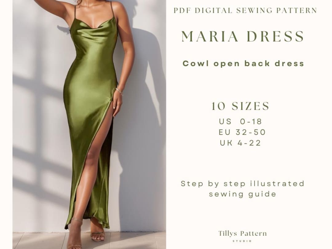Cowl Neck Dress Sewing Pattern| Backless Slip Dress Pattern| Prom Dress ...
