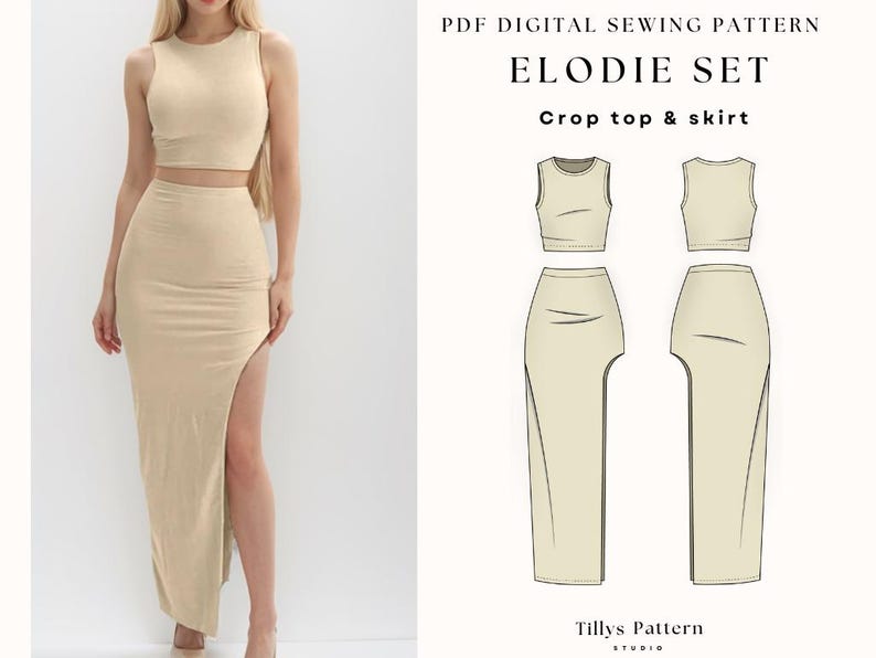 Crop Top and Skirt Set Sewing Patternxxs-4xl Slit Skirt Sewing ...