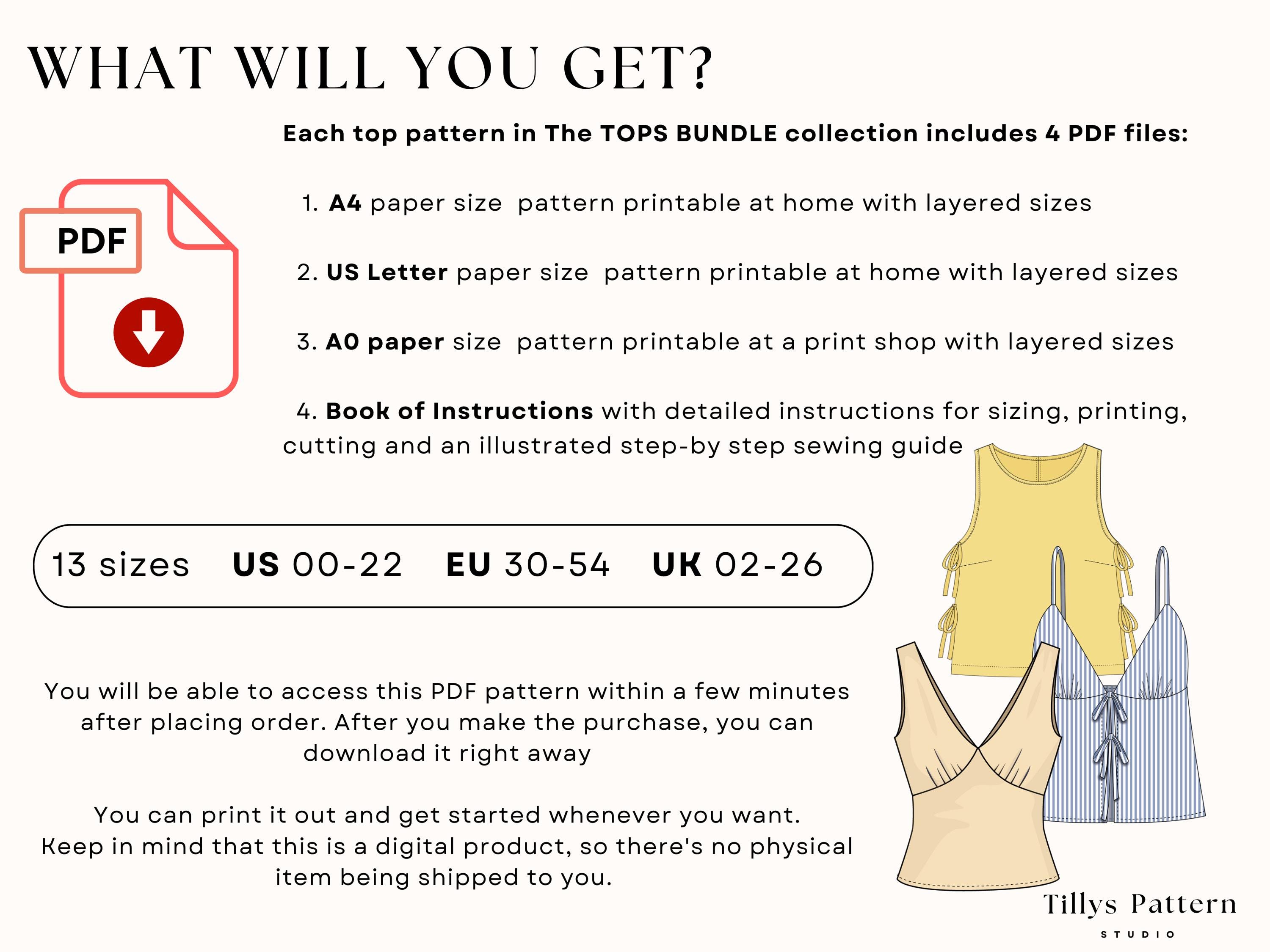 Tops Sewing Pattern Bundle: Beginner DIY Women's Top (PDF Pattern US 00 ...