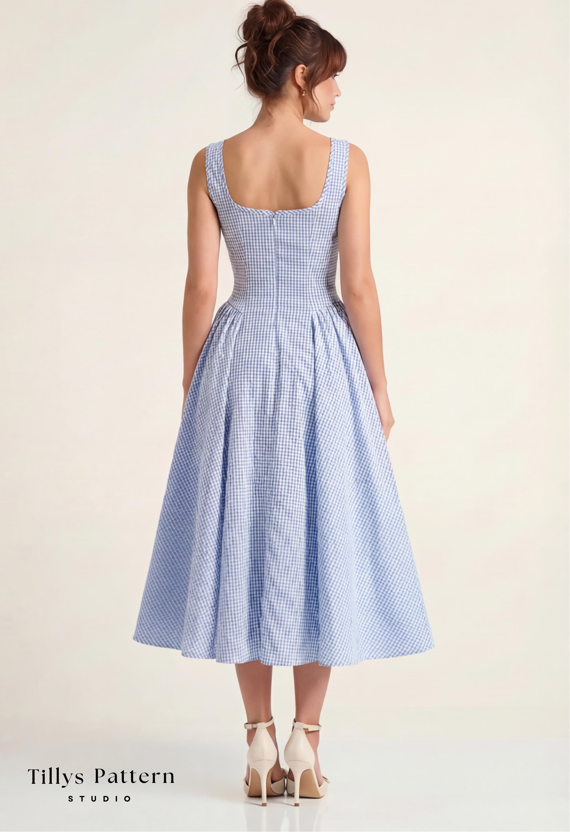 Midi Dress Sewing Pattern| Square Neck Dress Pattern|side Gathered ...