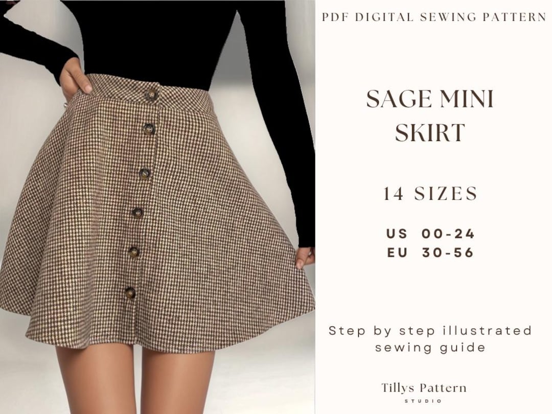 Mini Skirt Sewing Pattern| Button Skirt Pattern| A Line Mini Skirt ...