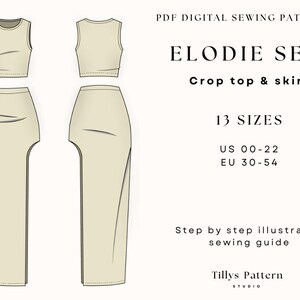 Crop Top and Skirt Set Sewing Patternxxs-4xl Slit Skirt Sewing ...