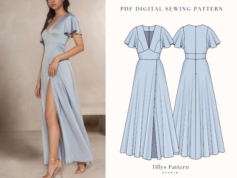 Satin Dress Pattern|prom Dress Pattern| Formal Dress Pattern| Maxi Slit ...