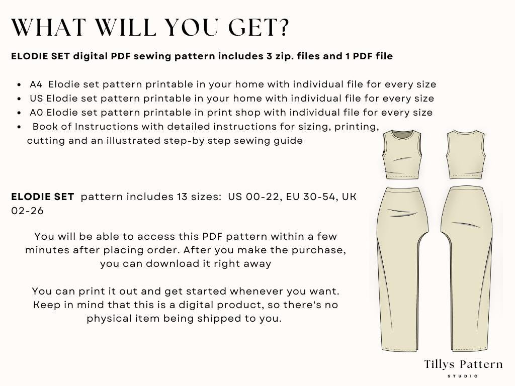 Crop Top and Slit Skirt Sewing Pattern XXS-4XL, Summer Tank Top Set ...