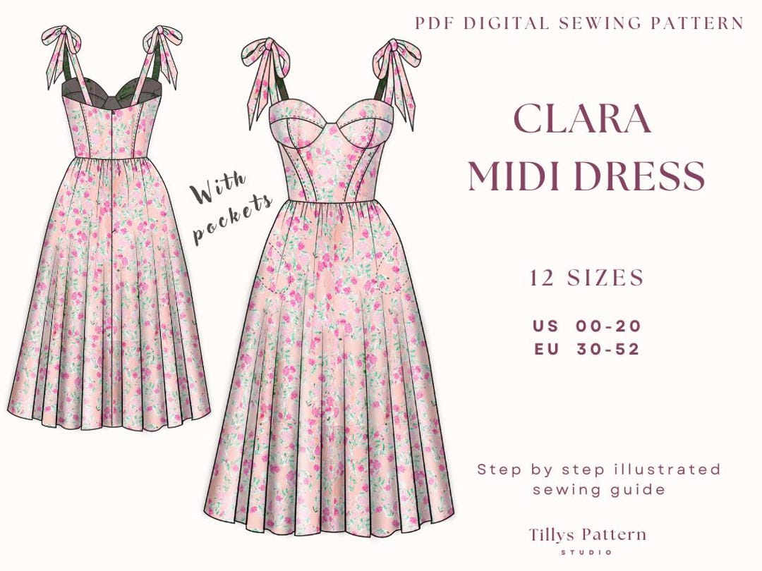 Midi Bustier Dress Sewing Pattern| Corset Dress Pattern | Dress With ...