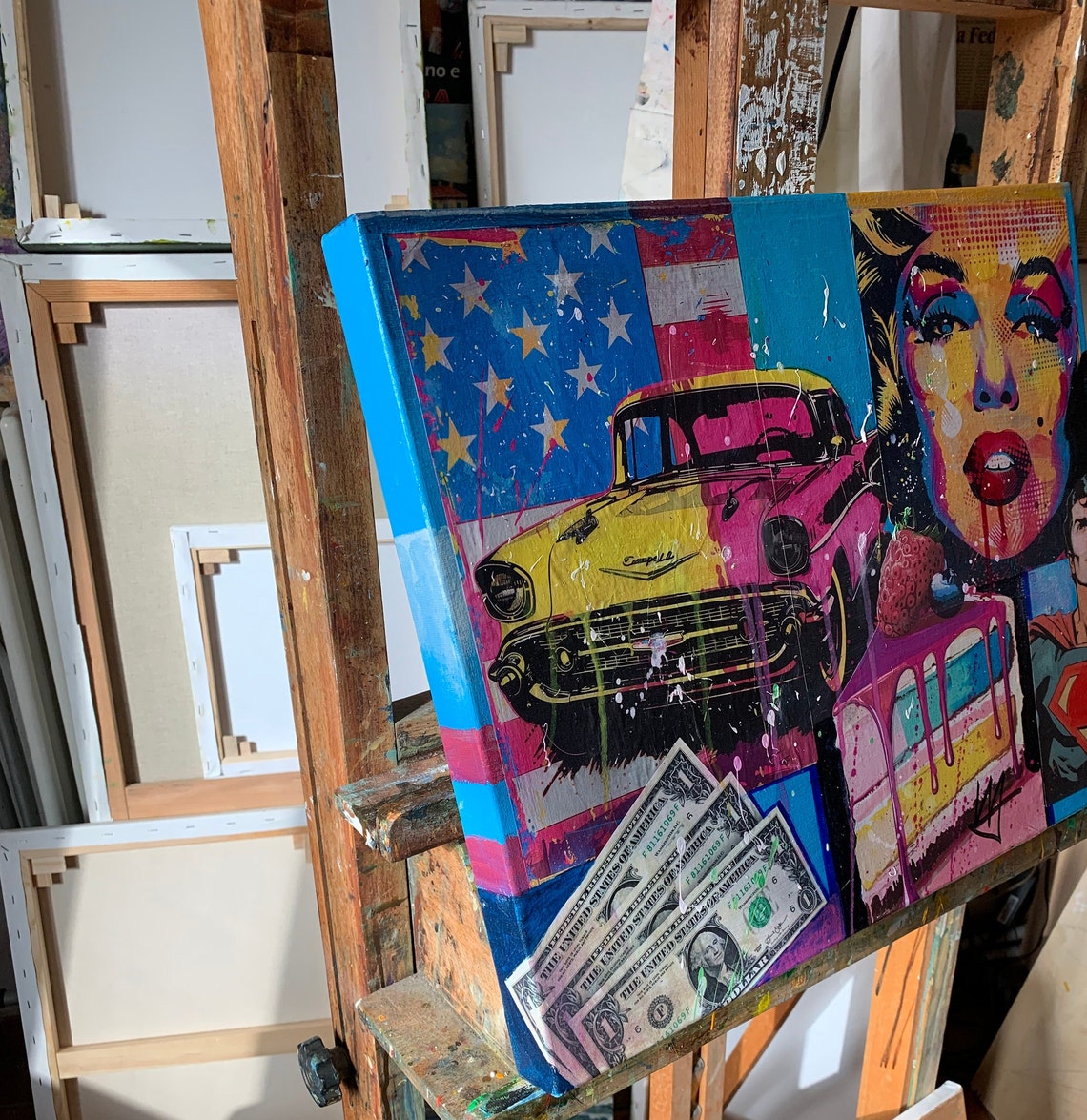 Pop Art, Modern Painting, Mixed Media on Canvas, Collage, Original ...