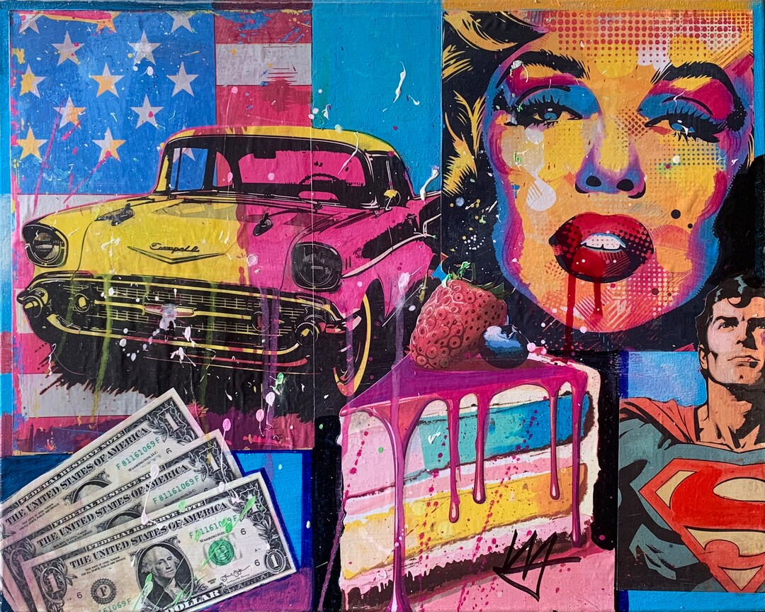 Pop Art, Modern Painting, Mixed Media on Canvas, Collage, Original ...