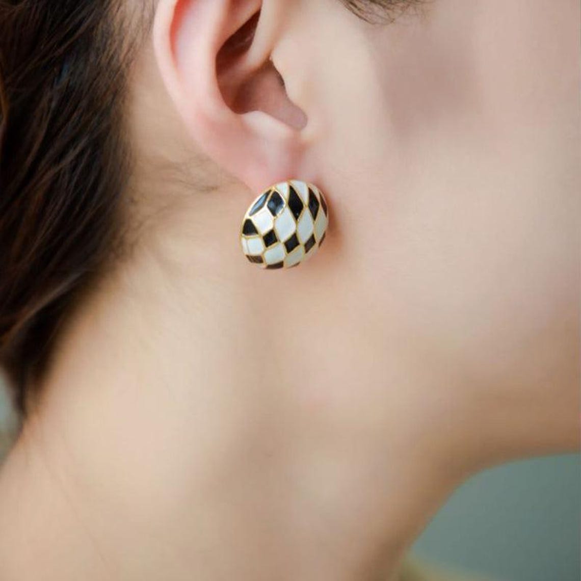 1960s Vibe Checkerboard Enamel Stud Earrings - Etsy
