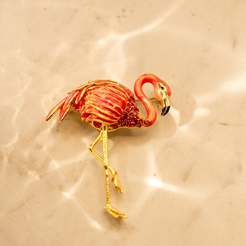 Enamel Flamingo 18K Gold Plated Brooch - Etsy