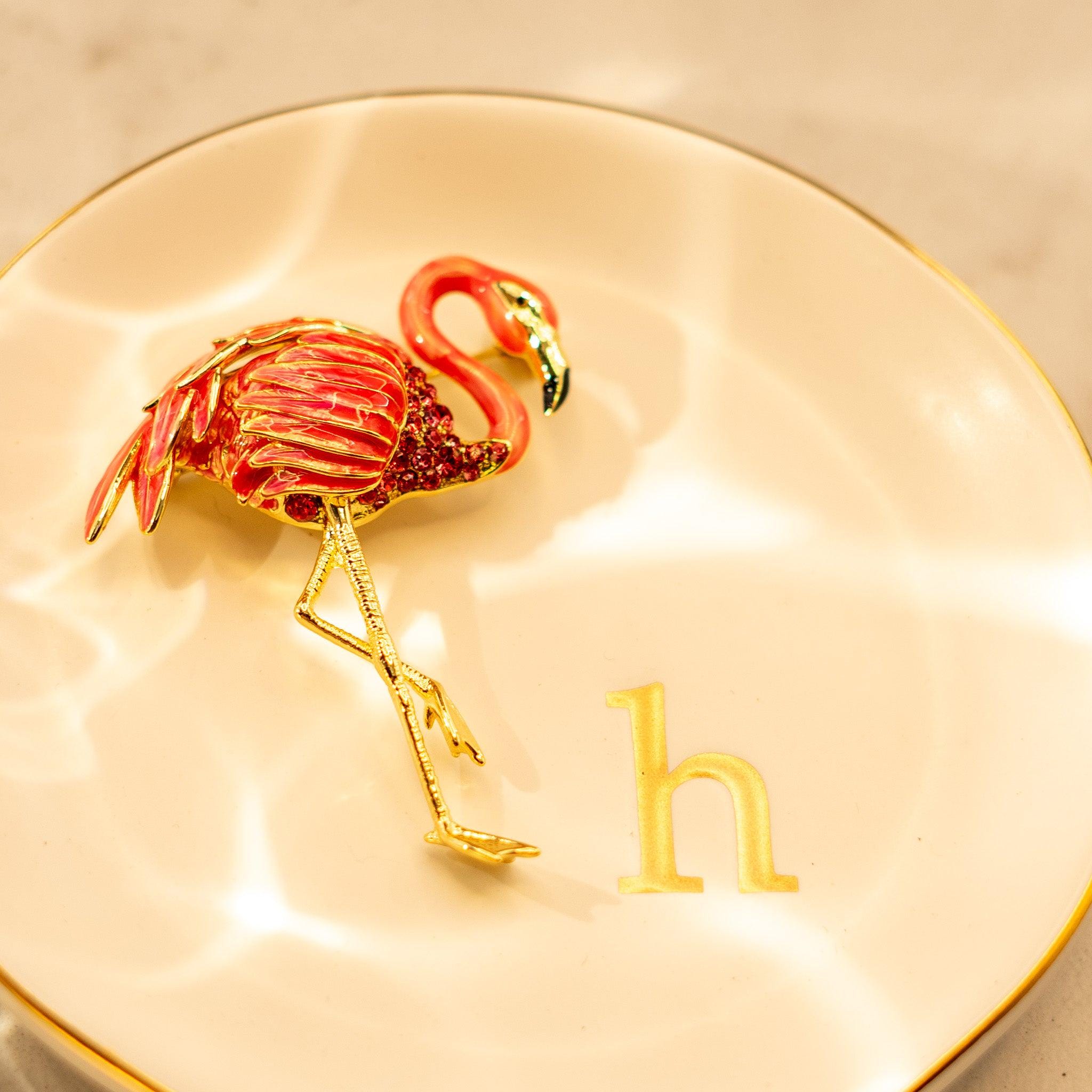Enamel Flamingo 18K Gold Plated Brooch - Etsy